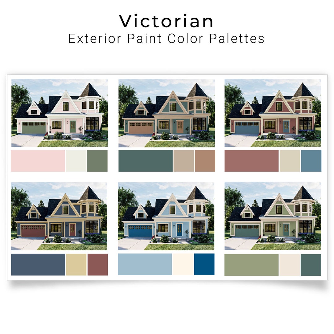 Victorian Exterior Paint Color Palettes | House Paint Colors - Etsy