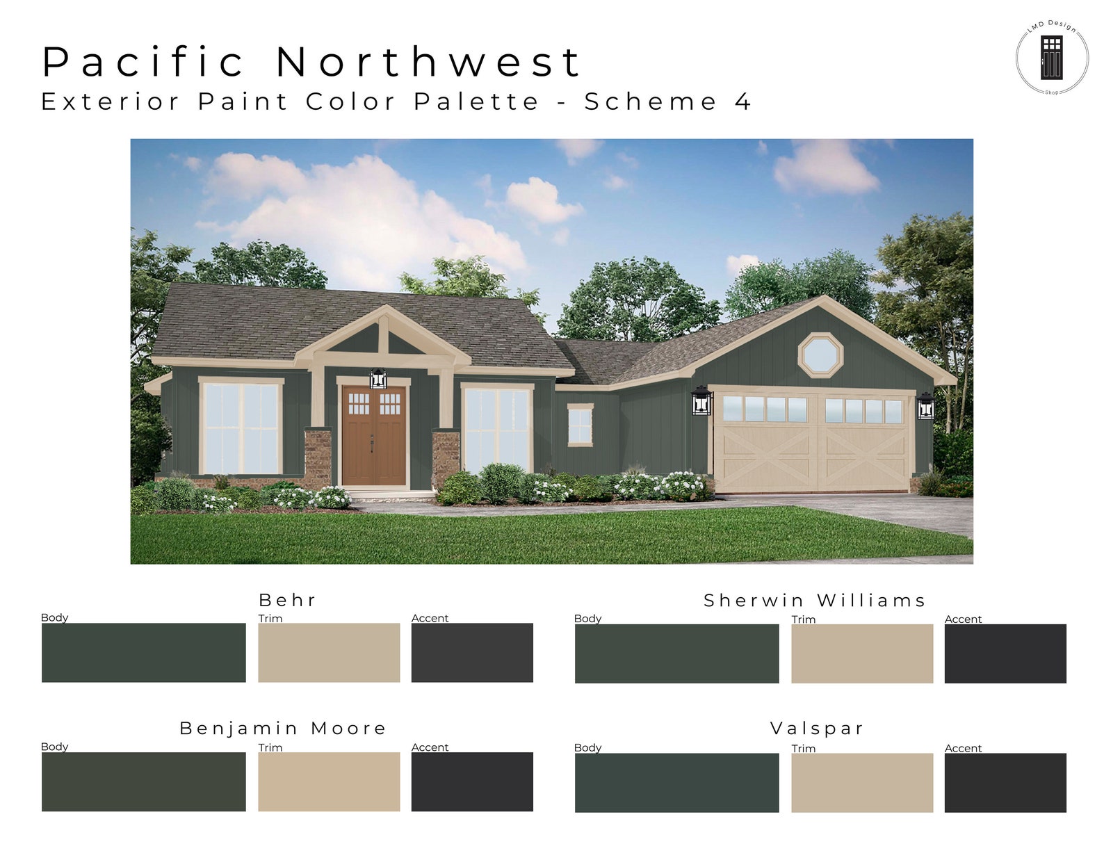 Pacific Northwest Exterior Paint Colors | 6 PNW House Color Schemes - Etsy