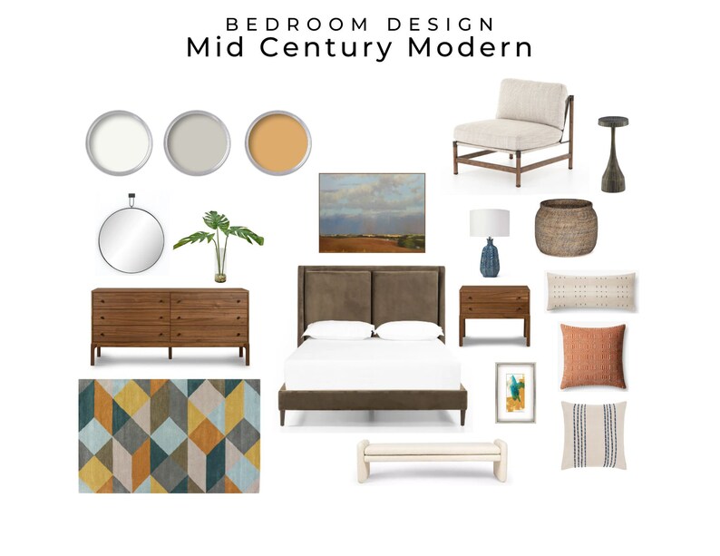Mid Century Modern Bedroom Design Shoppable Mood Board Mid Century ...