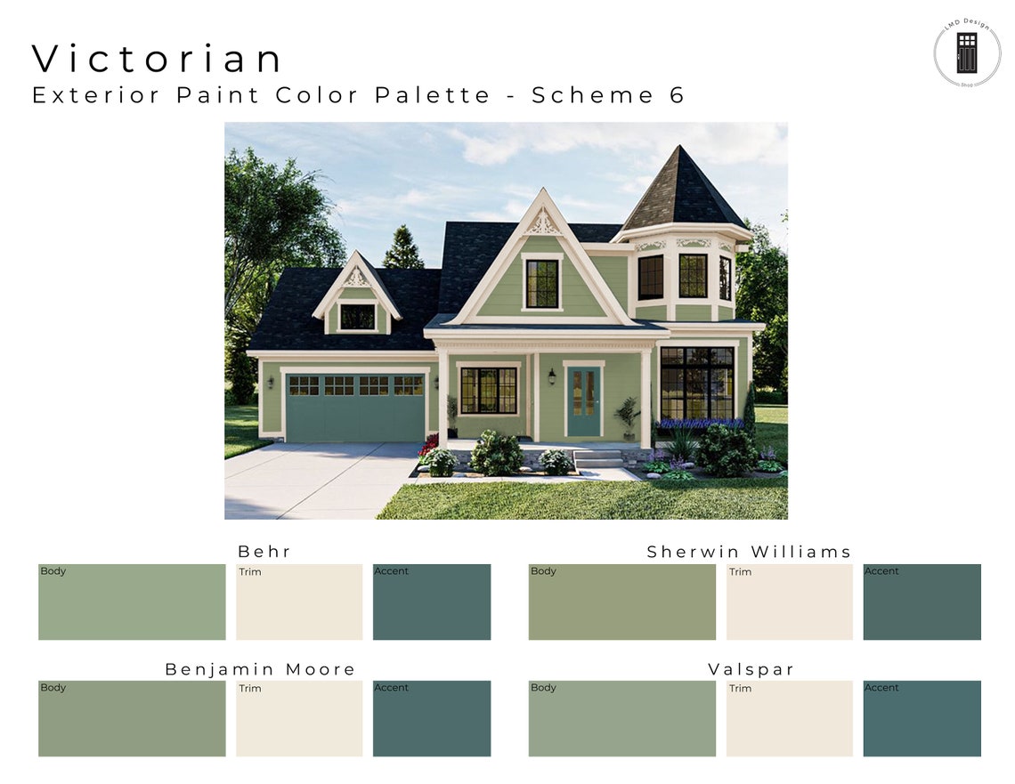 Victorian Exterior Paint Color Palettes | House Paint Colors - Etsy UK