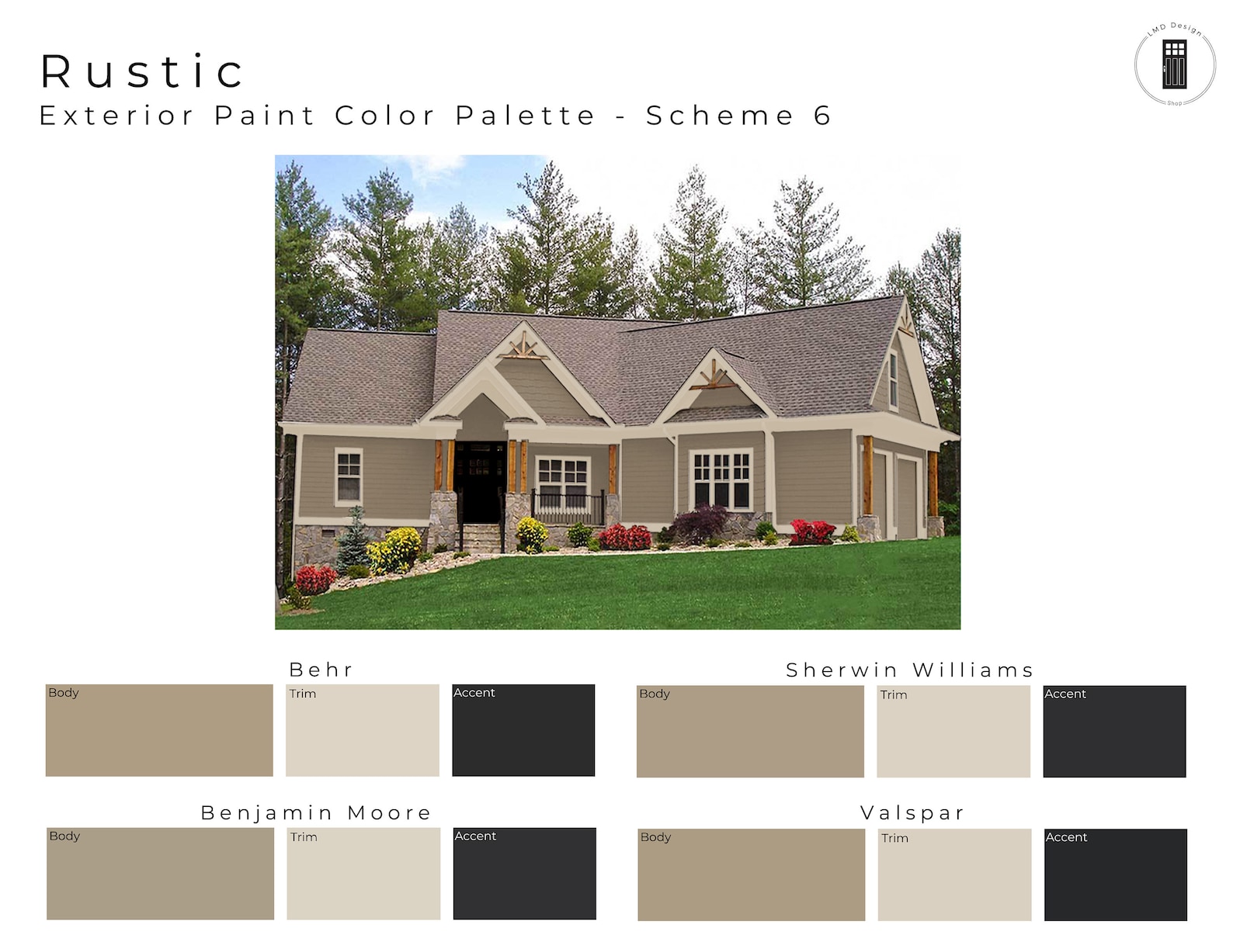 Rustic Exterior Paint Color Palettes | Paint Colors for Exterior - Etsy