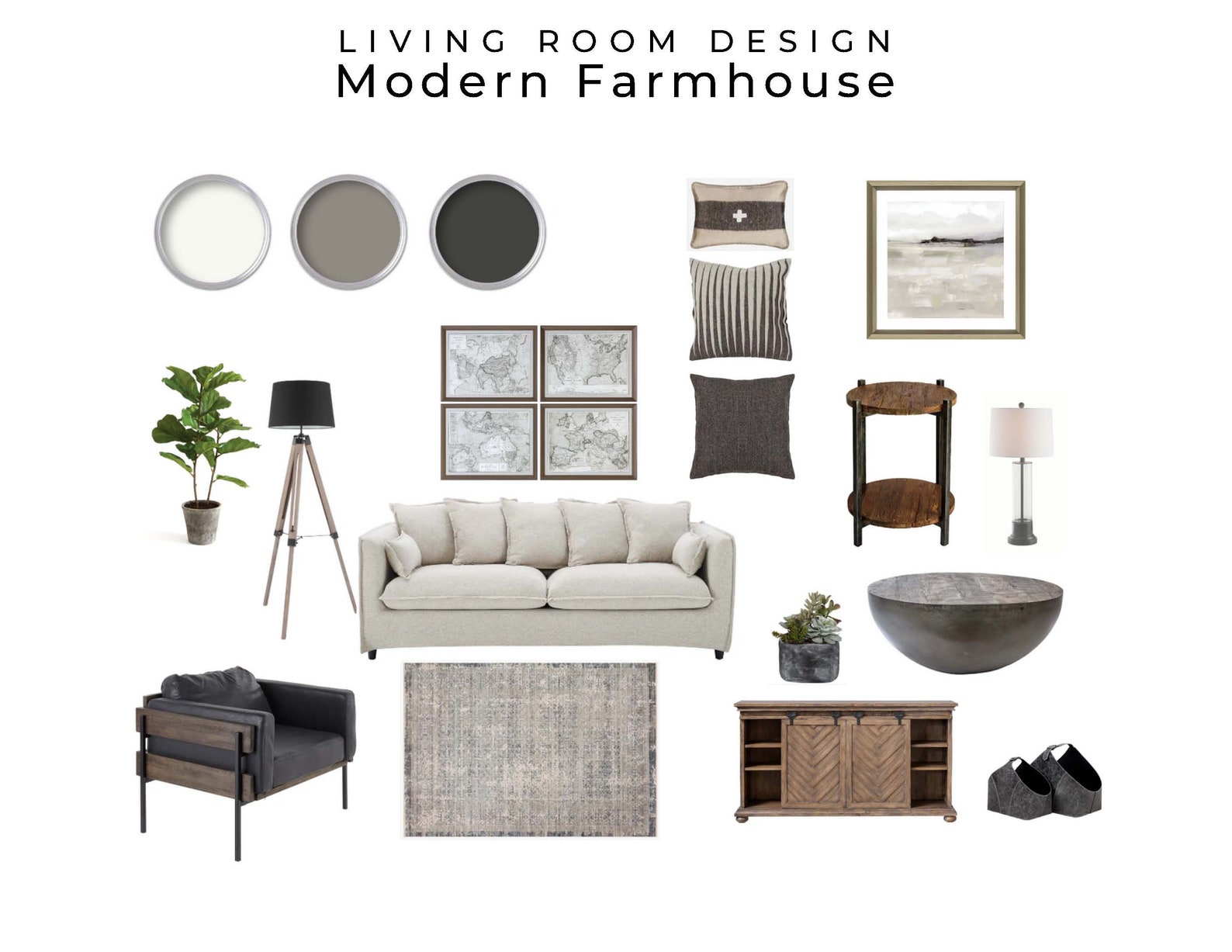 Modern Farmhouse Living Room Design | Rustic Living Room Mood Board - Etsy