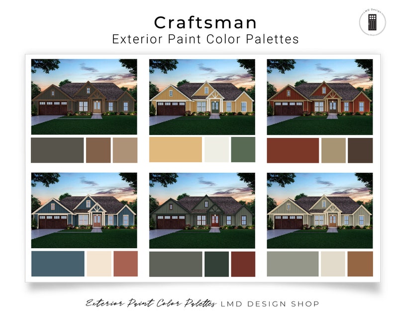 Craftsman Exterior Paint Color Palettes Exterior House Paint - Etsy
