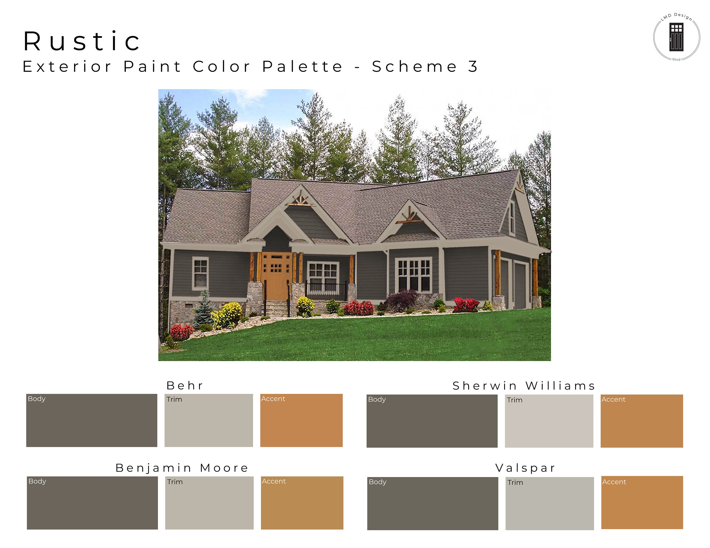 Rustic Exterior Paint Color Palettes | Paint Colors for Exterior - Etsy