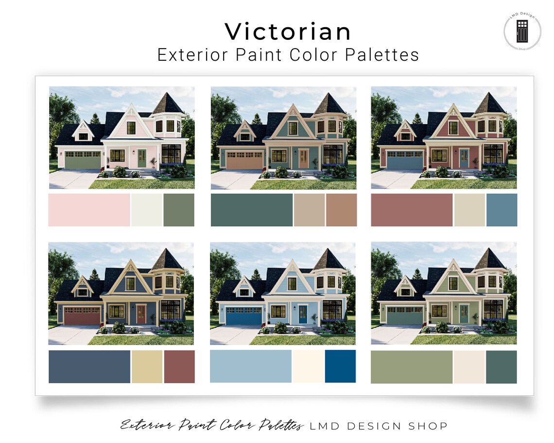 Victorian Exterior Paint Color Palettes House Paint Colors - Etsy UK