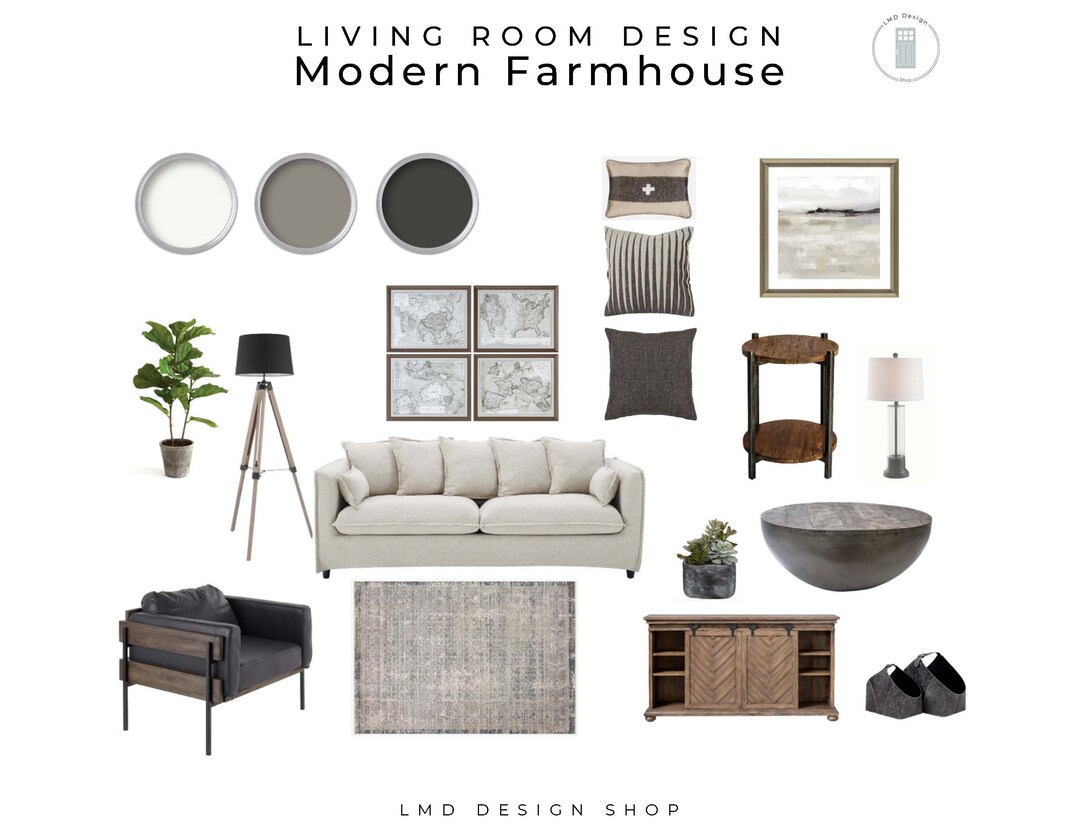 Modern Farmhouse Living Room Design Rustic Living Room Mood Board - Etsy