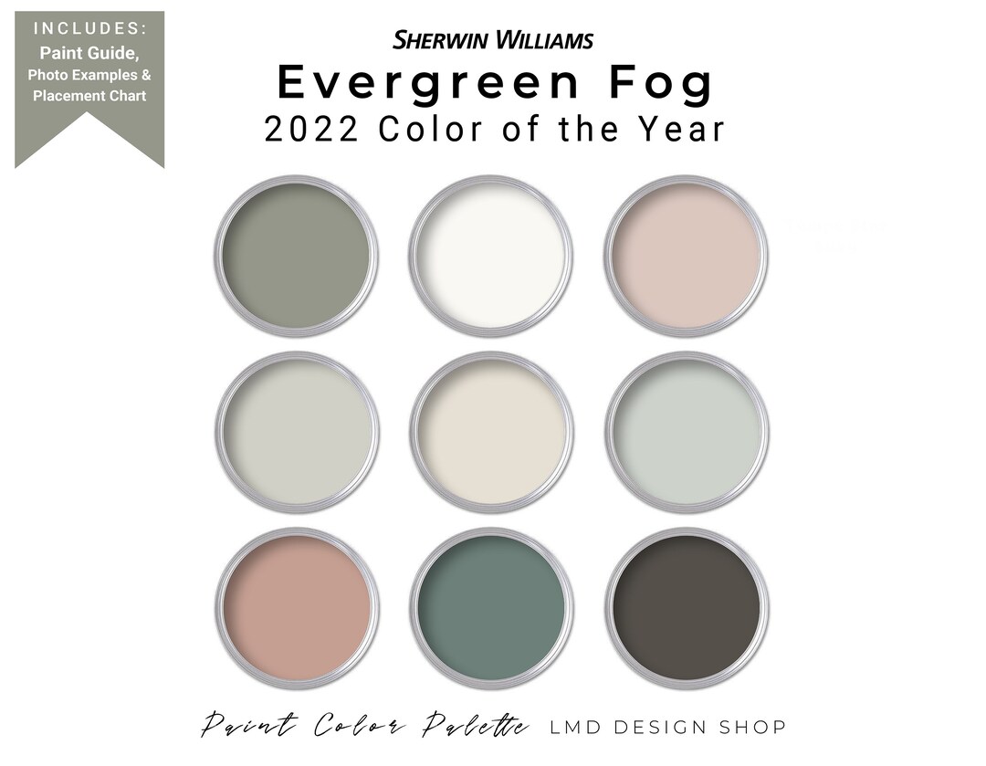 Evergreen Fog Sherwin Williams Paint Color Palette Interior - Etsy