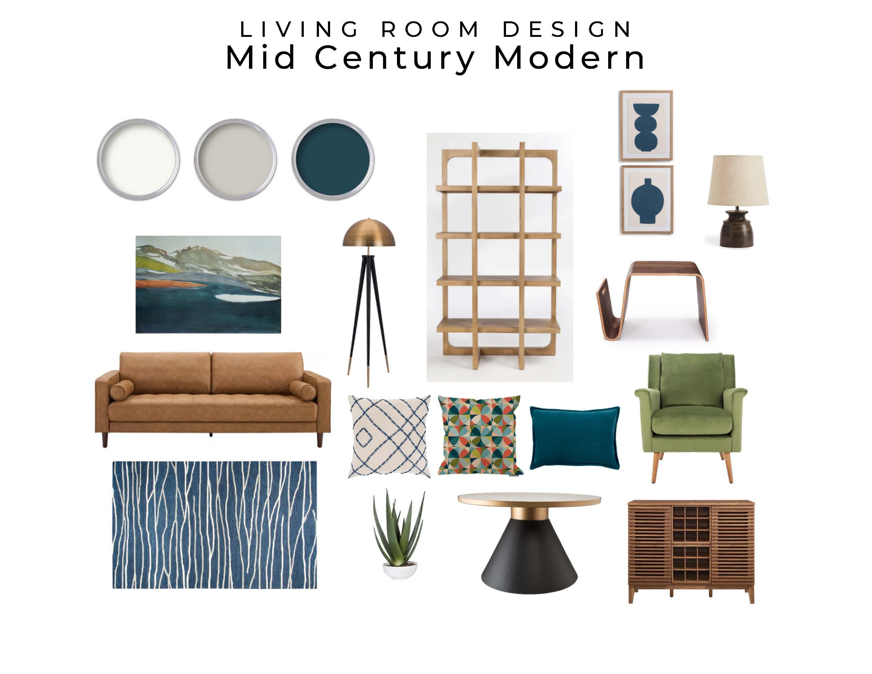 Mid Century Modern Living Room Design Shoppable Mood Board Mid Century ...
