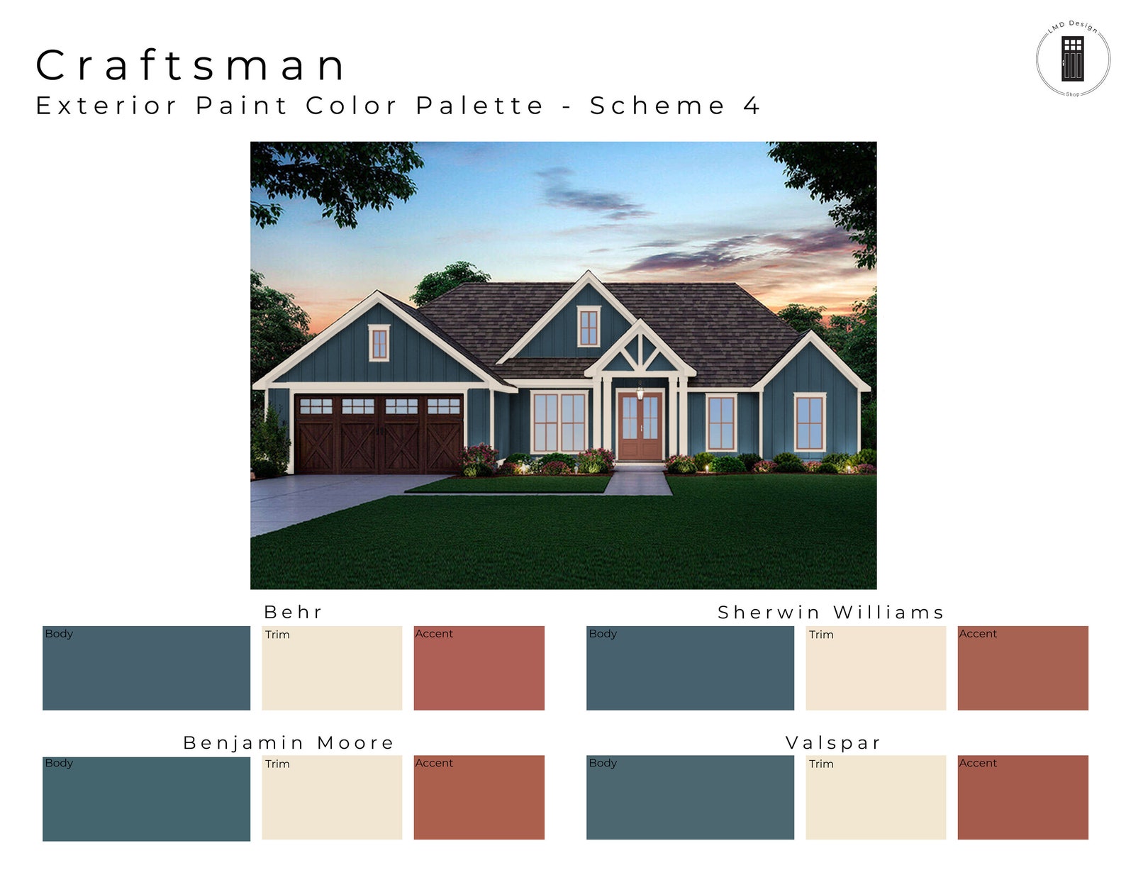Craftsman Exterior Paint Color Palettes Exterior House Paint - Etsy Canada
