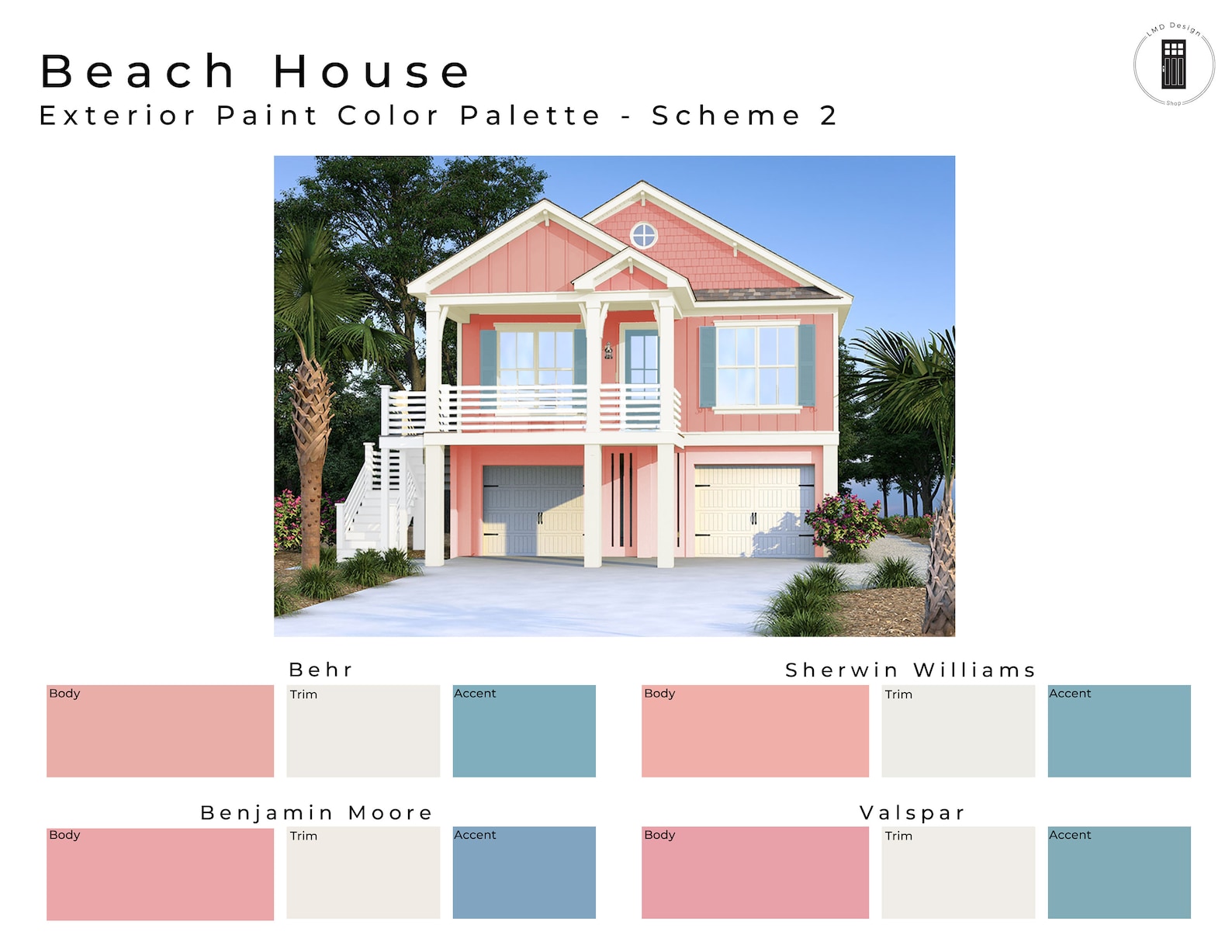 Beach House Exterior Paint Color Palettes Home Exterior Paint Colors - Etsy