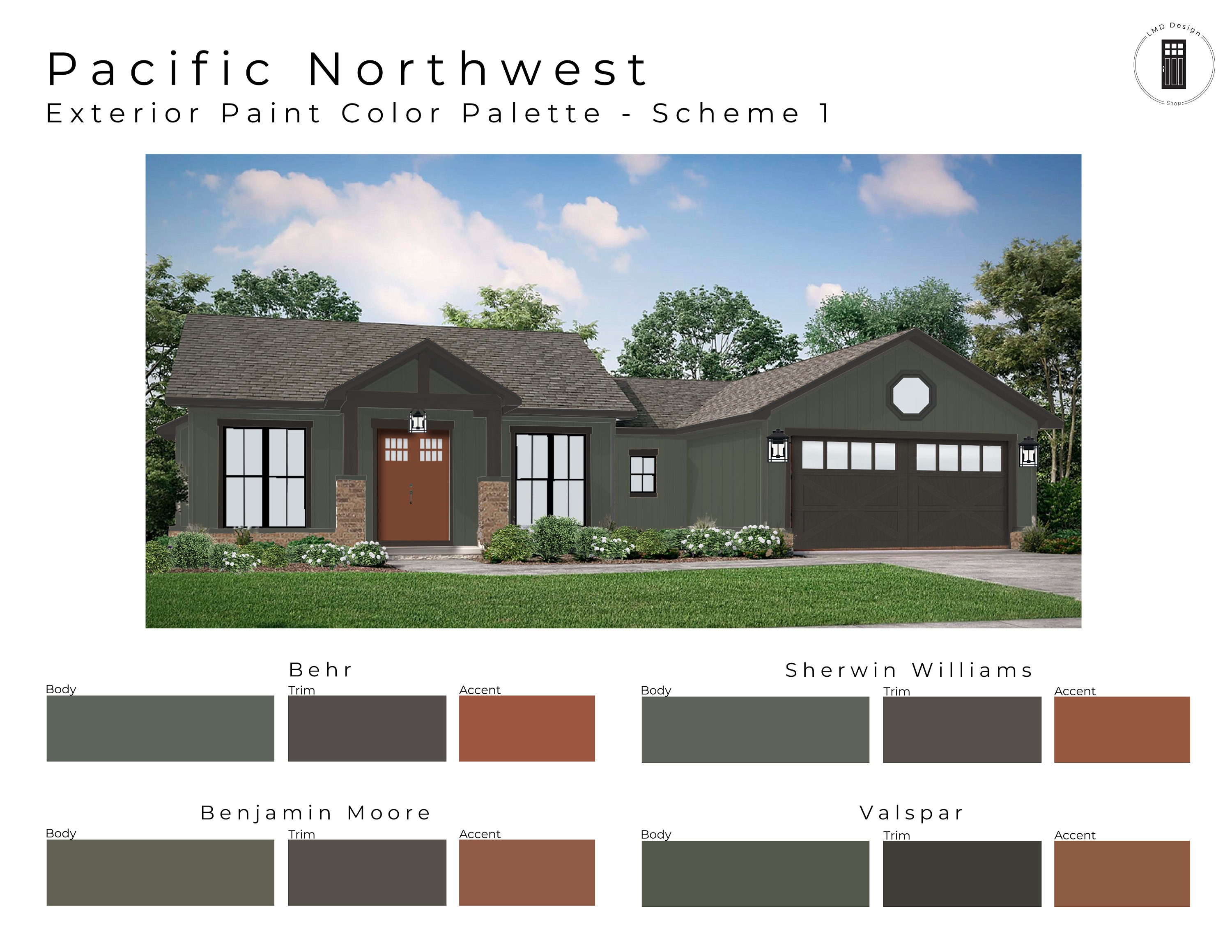 Pacific Northwest Exterior Paint Colors | 6 PNW House Color Schemes - Etsy