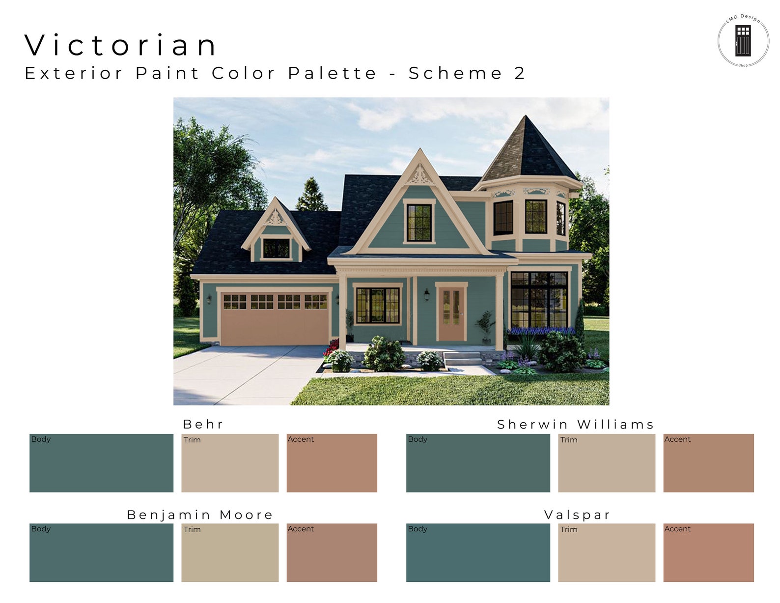 Victorian Exterior Paint Colors | 6 Victorian House Color Schemes - Etsy