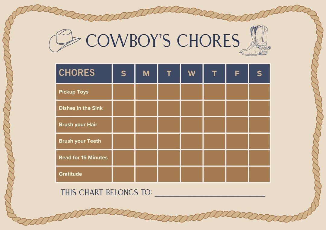 Printable Kids Chore Chart Bundle | Cowboy, Cowgirl Routine Charts ...