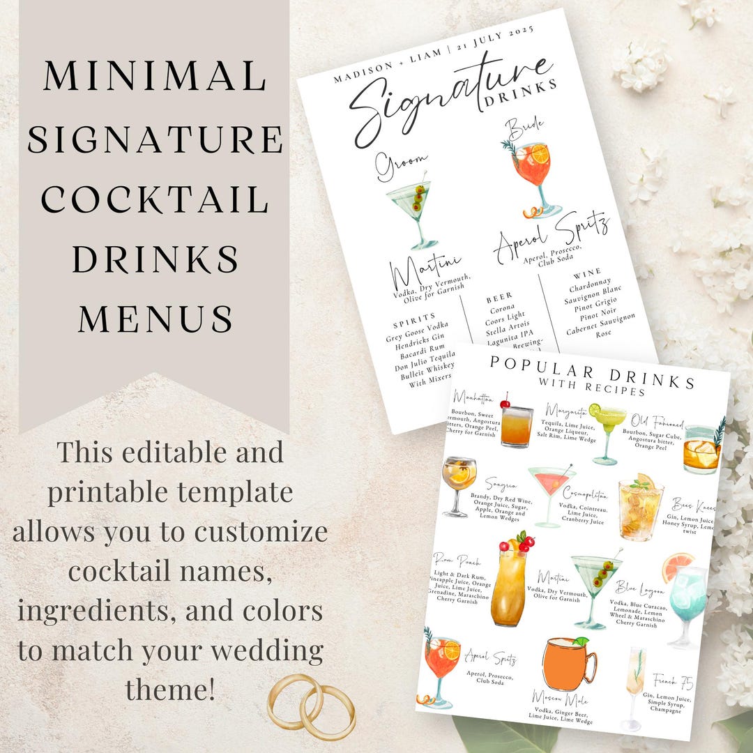 Signature Drink Menu Wedding | Editable Bar Sign | Printable Cocktail ...