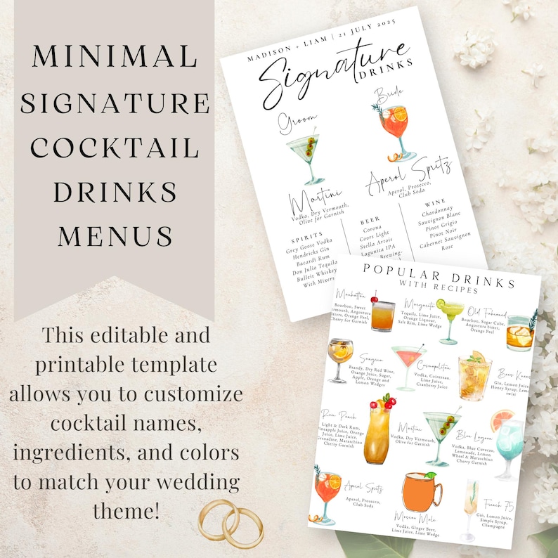 Signature Drinks Menu | Editable Bar Sign | Printable Cocktail List ...