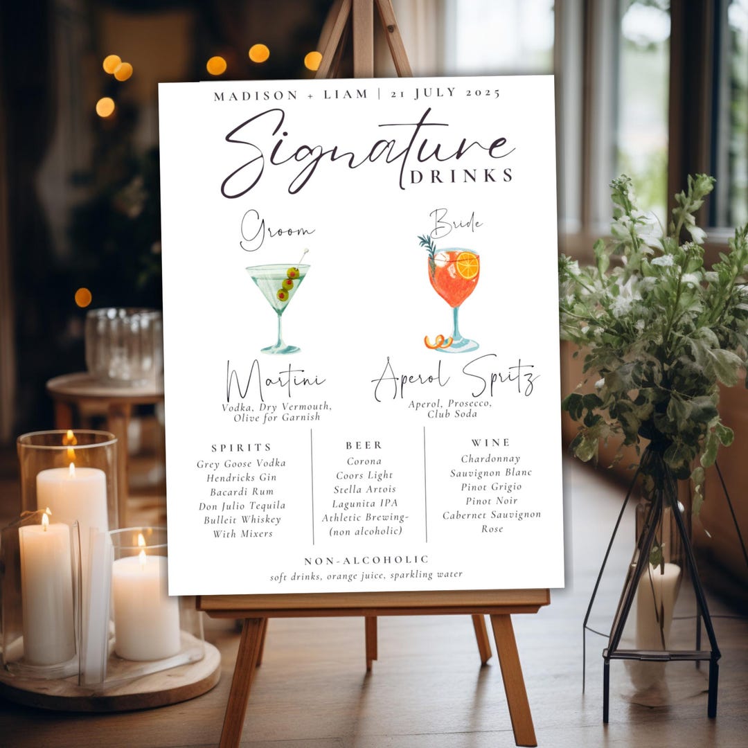 Signature Drinks Menu | Editable Bar Sign | Printable Cocktail List ...