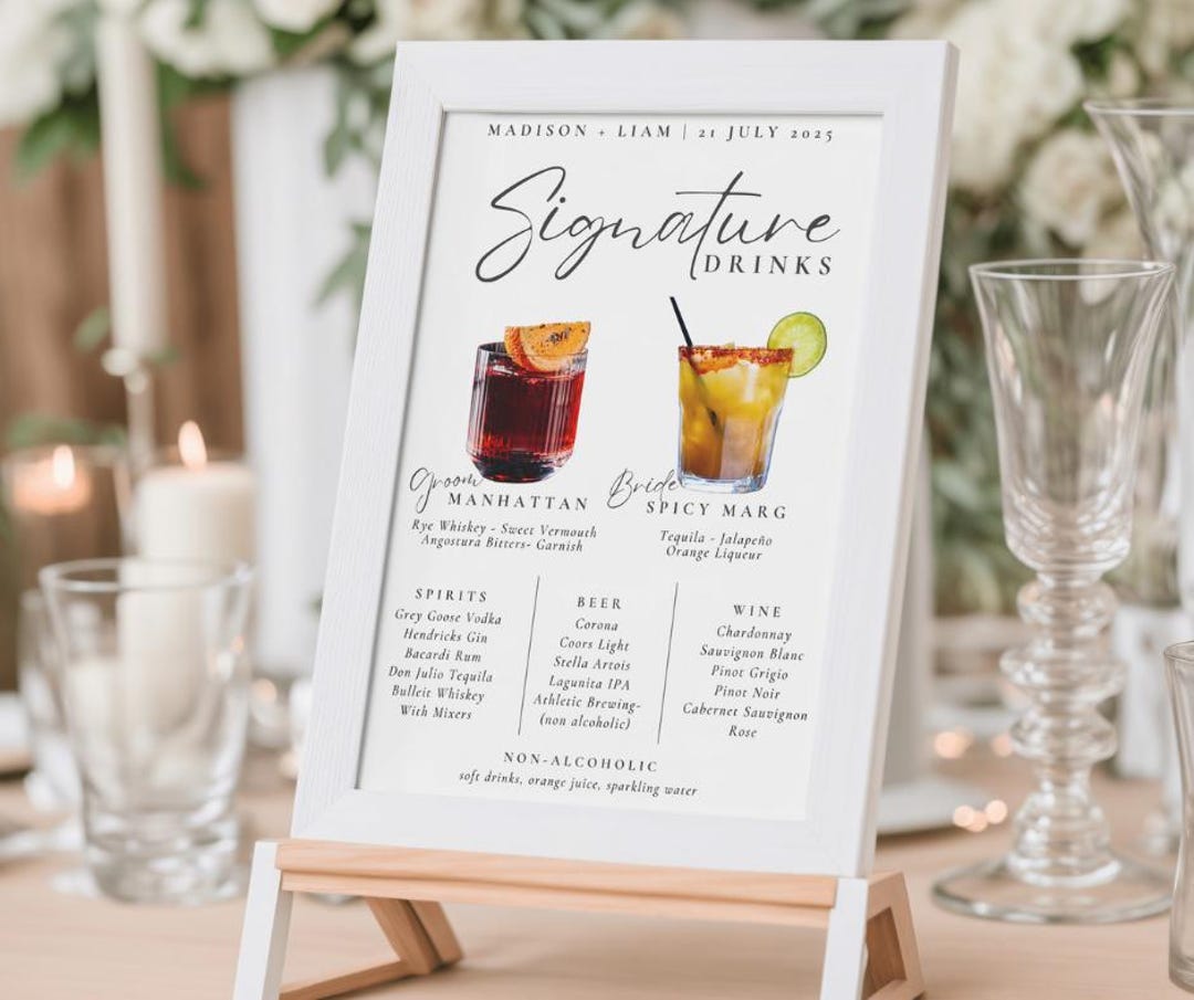 Customizable Wedding Bar Menu Template: Signature Drink Sign (digital ...
