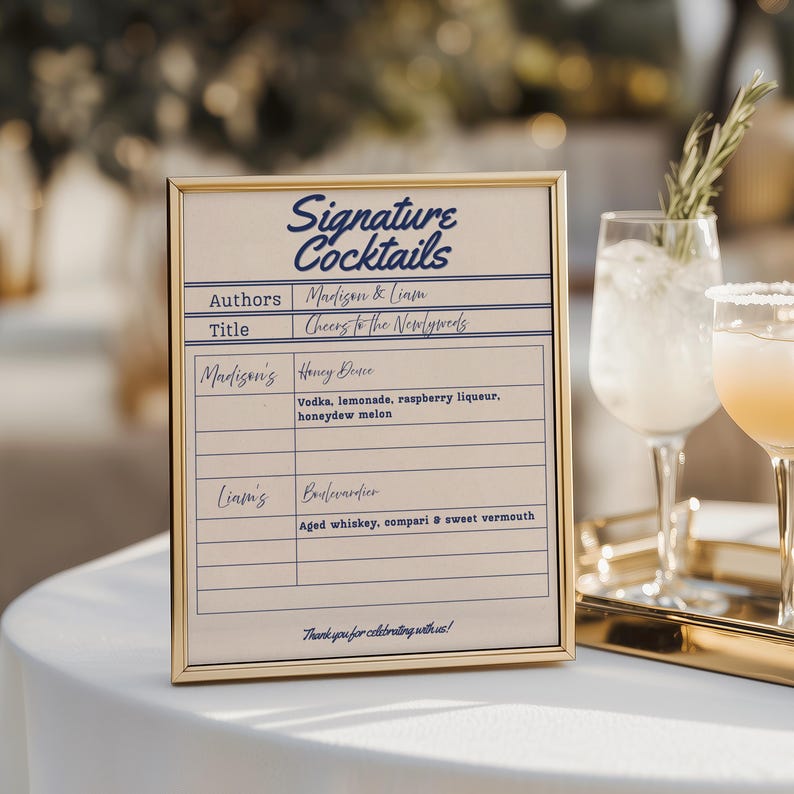 Bar Menu Template Editable: Signature Cocktails Menu, Wedding, Birthday ...