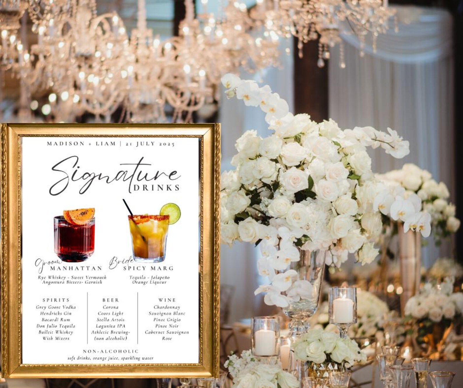Wedding Bar Menu Customizable, Cocktail List Editable Template ...