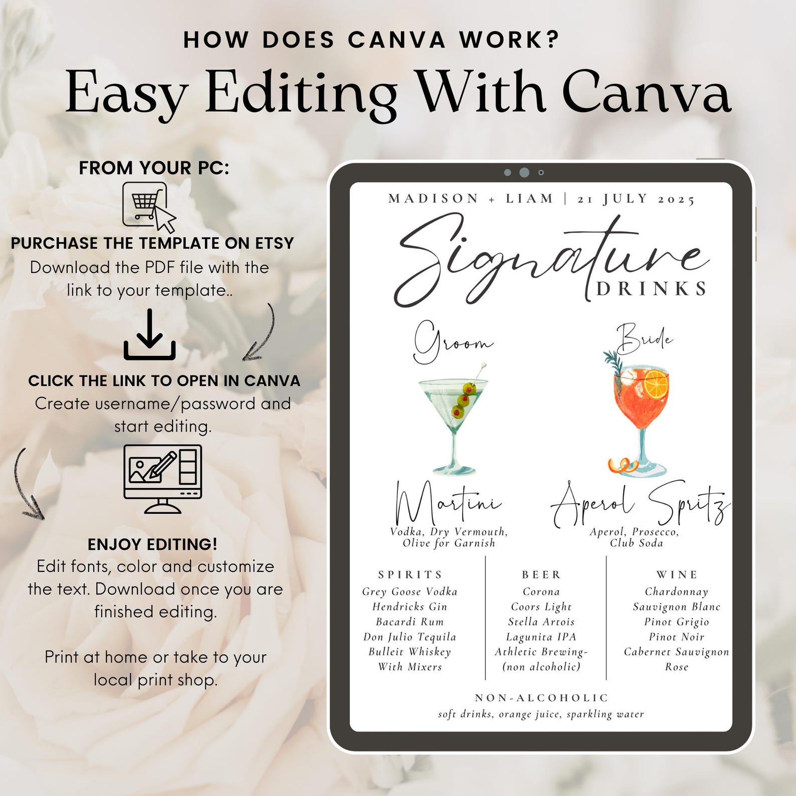 Signature Drinks Menu | Editable Bar Sign | Printable Cocktail List ...