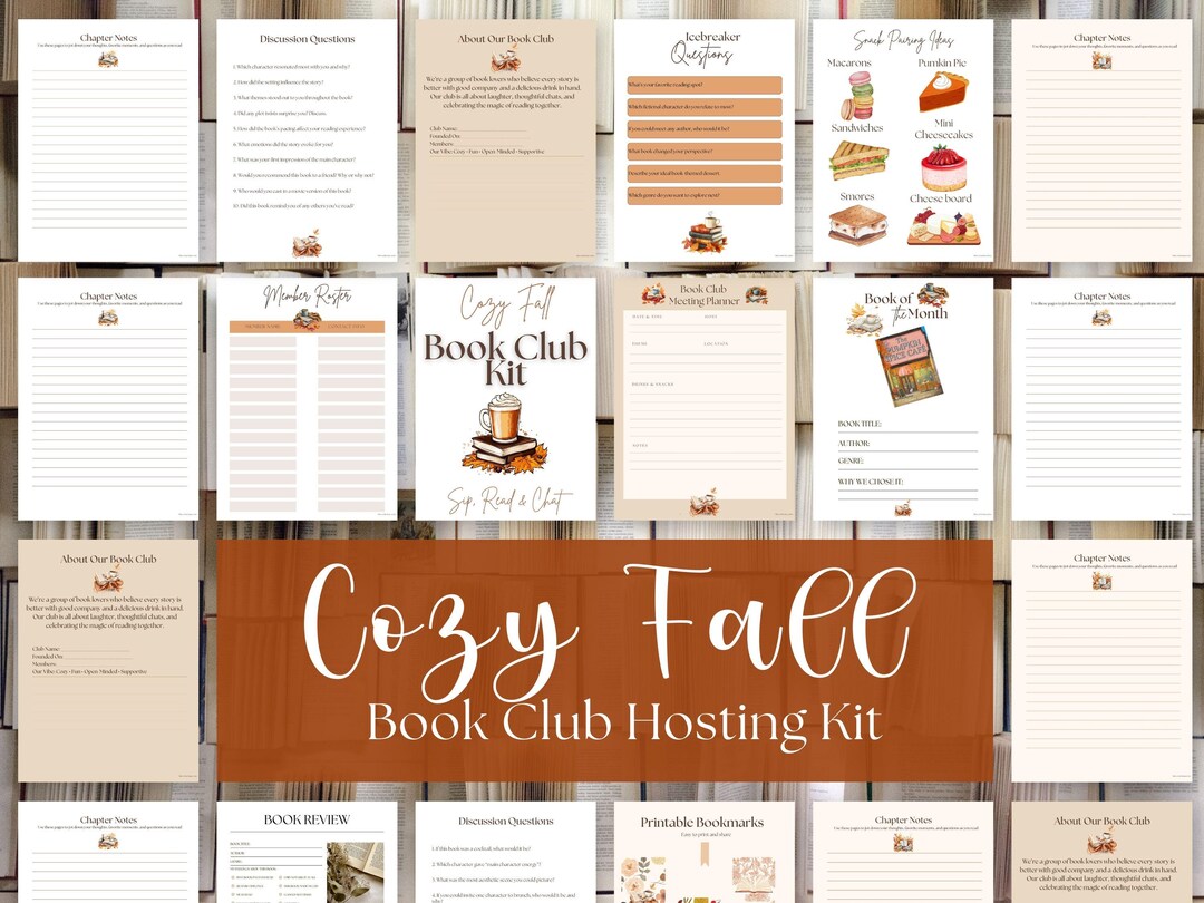 Cozy Fall Book Club Kit: Printable Bingo, Recipe Cards, Reading Tracker ...