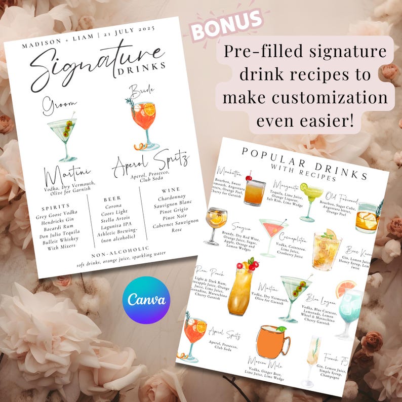Signature Drinks Menu | Editable Bar Sign | Printable Cocktail List ...