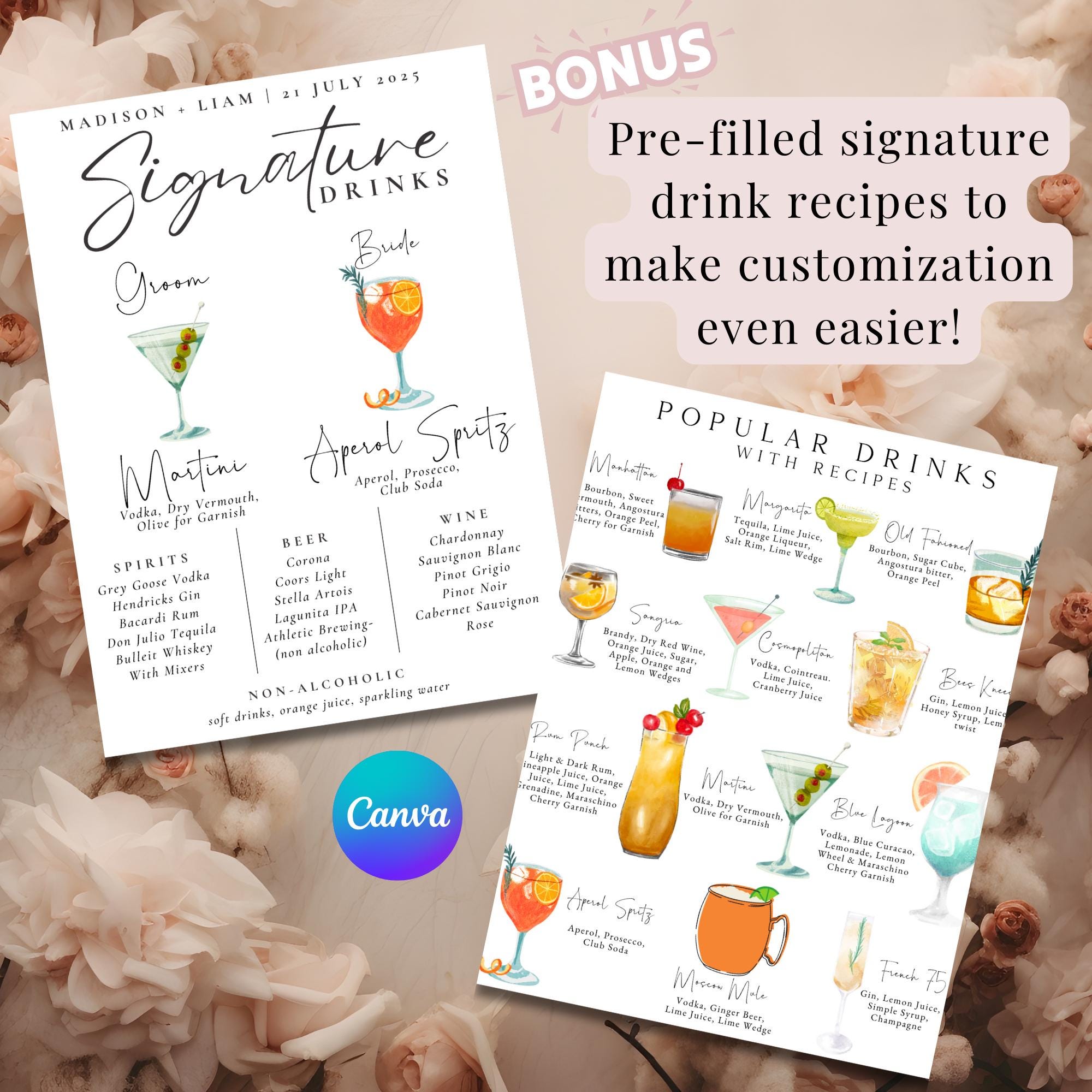 Signature Drink Menu Wedding | Editable Bar Sign | Printable Cocktail ...