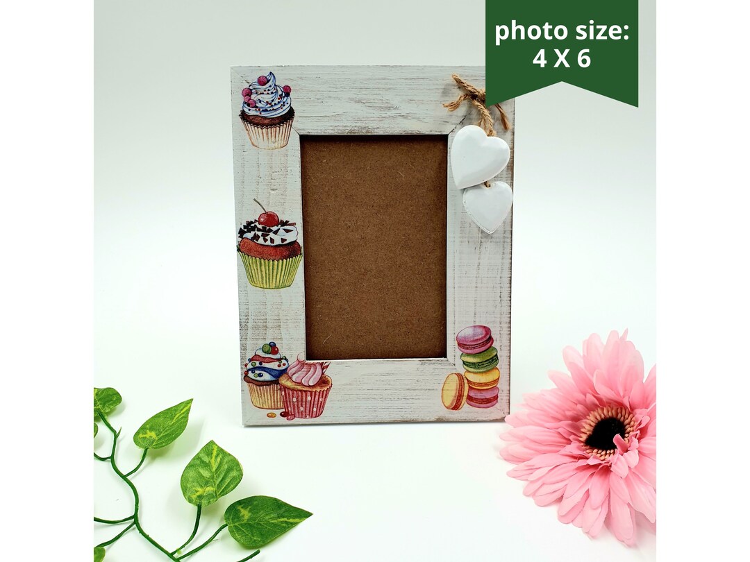 Cupcake Standing Photo Frame, White Wooden Vertical Frame With Hearts ...