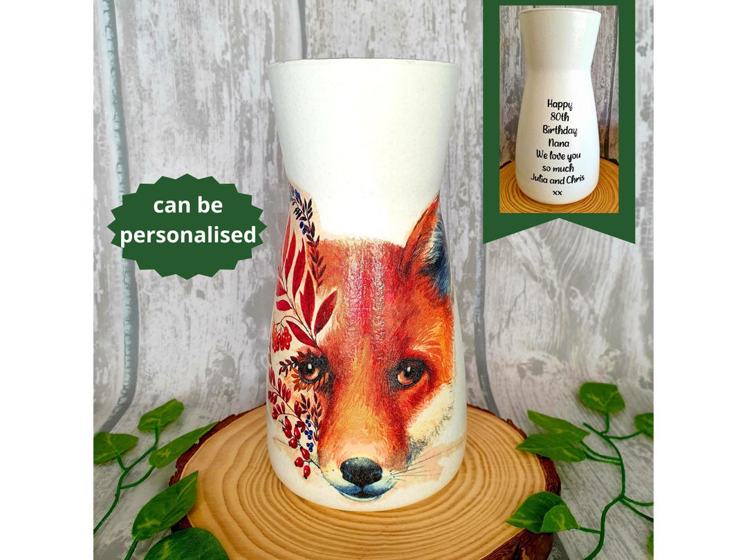 Personalised Fox Vase, White Flowers Vase With Orange Fox Gift ...