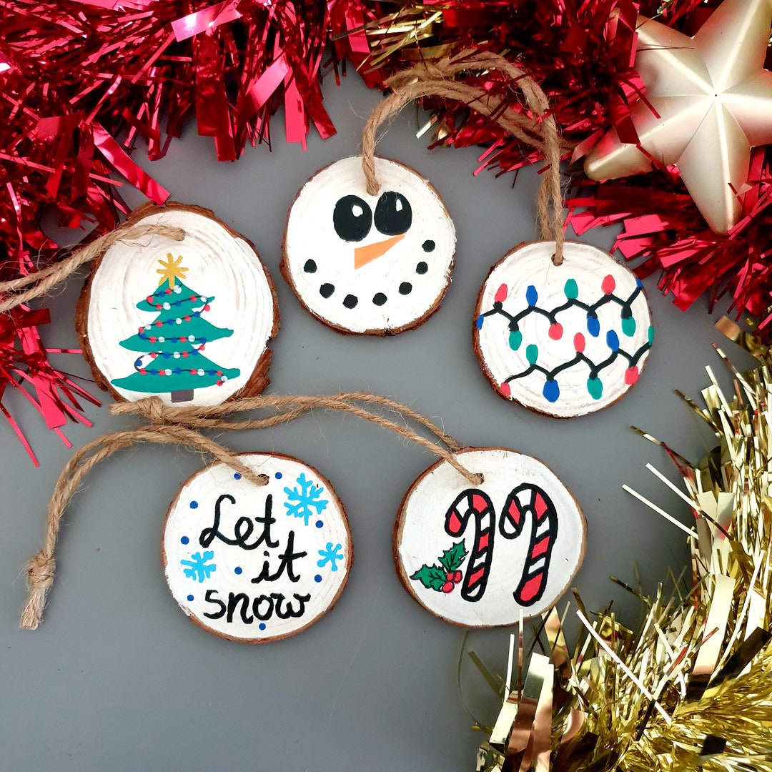 Christmas Painted Logs Ornaments Set of 5 Wooden Hand Painted - Etsy UK