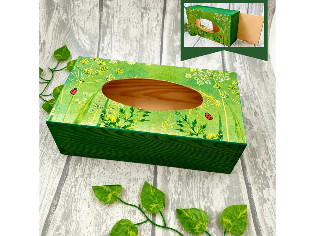Green Meadow Tissue Box, Wooden Tissue Box With Slide Out Bottom ...