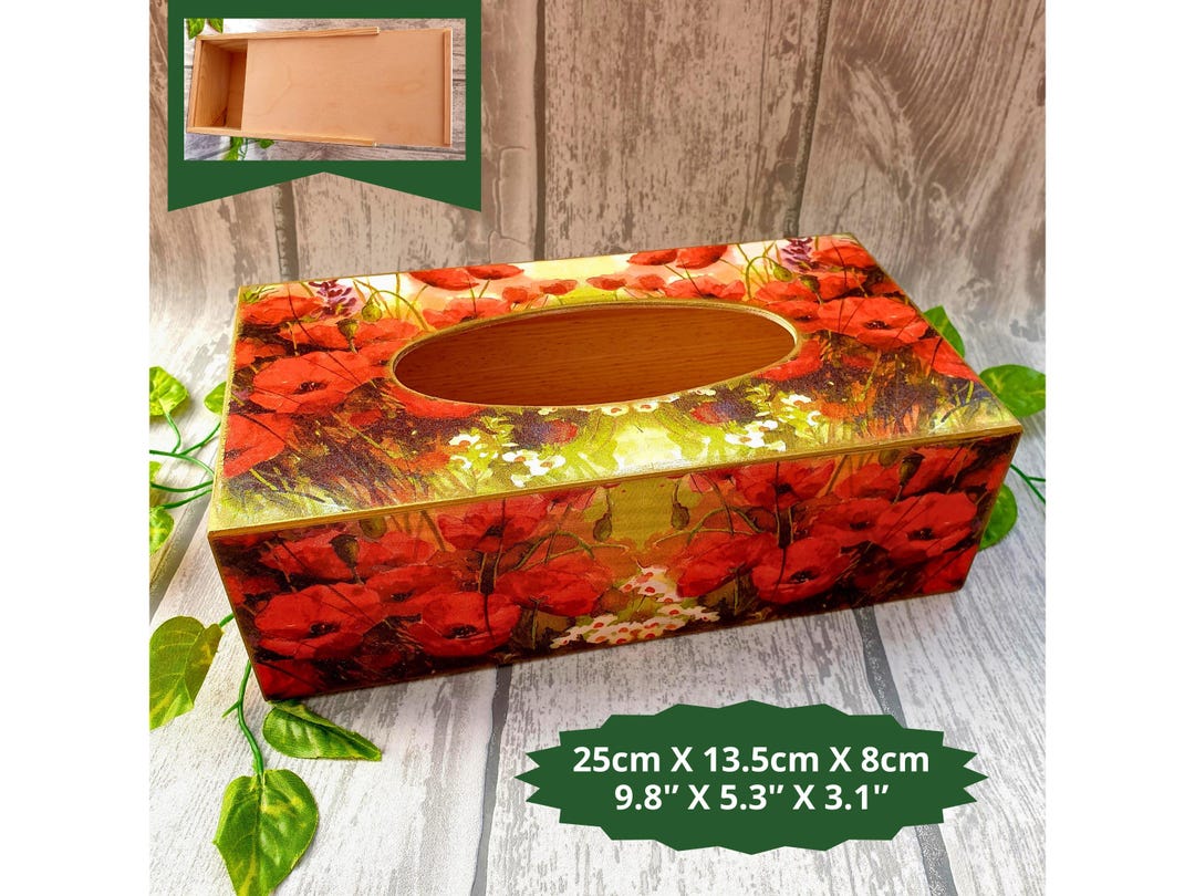Poppy Tissue Box With Slice Out Bottom Red Floral Rectangle Tissue Box ...