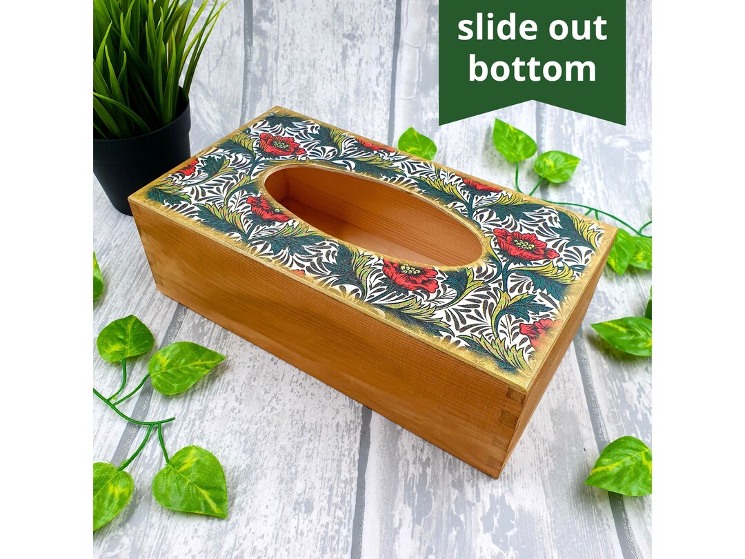 Green Floral Tissue Box William Morris Design, Brown Wooden Tissue Box ...