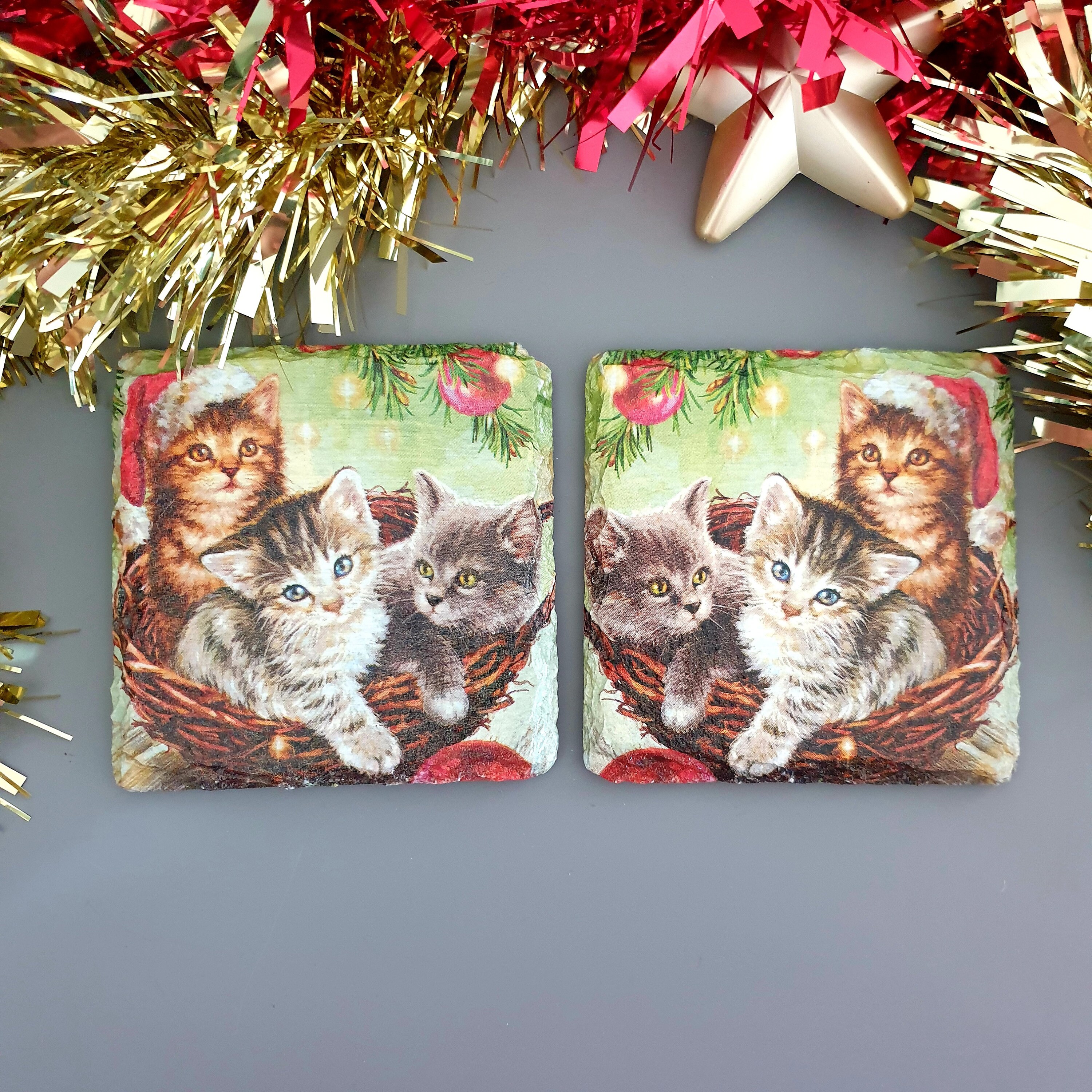 Christmas Cats Slate Coasters Set of 2 or 4 Christmas Kittens - Etsy UK
