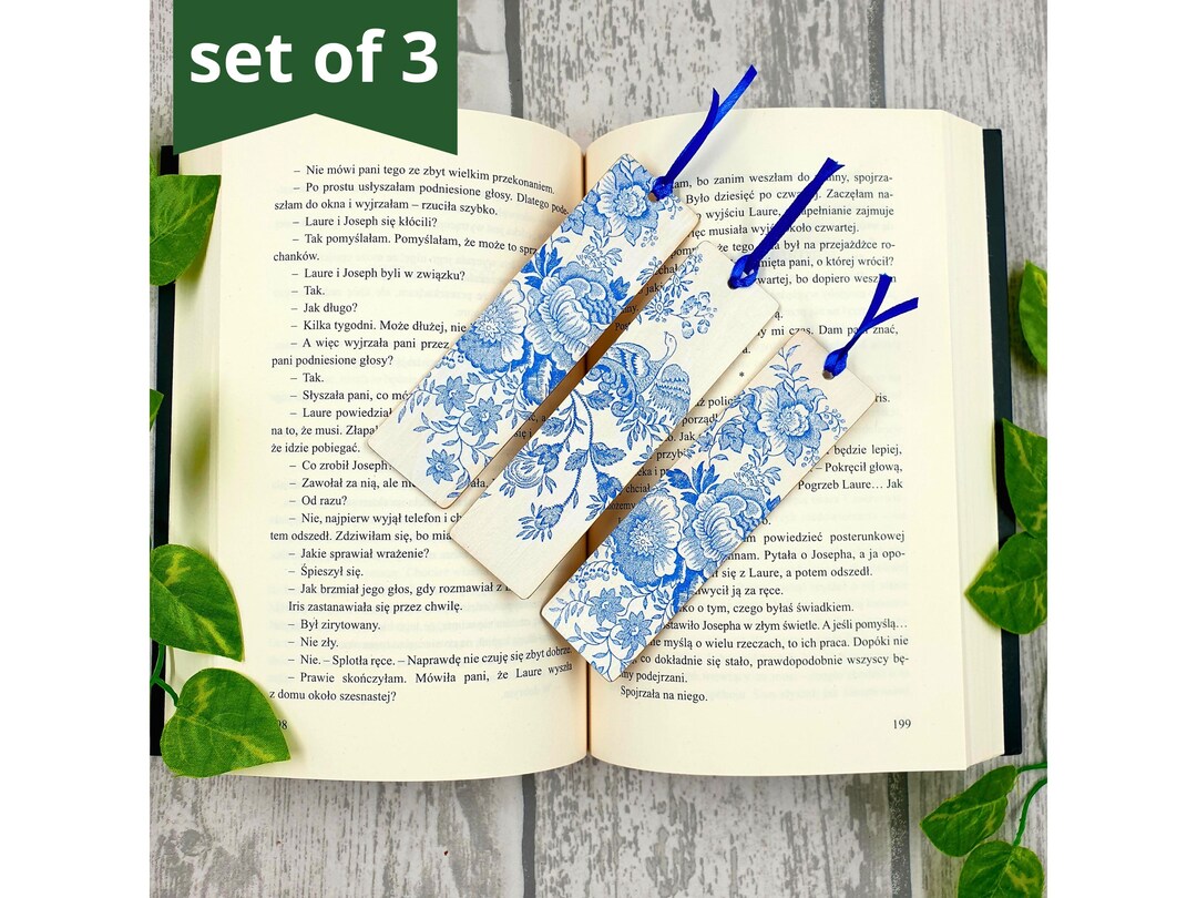 White and Blue Bookmarks Set, Pretty Floral Bookmarks, Blue Flowers ...