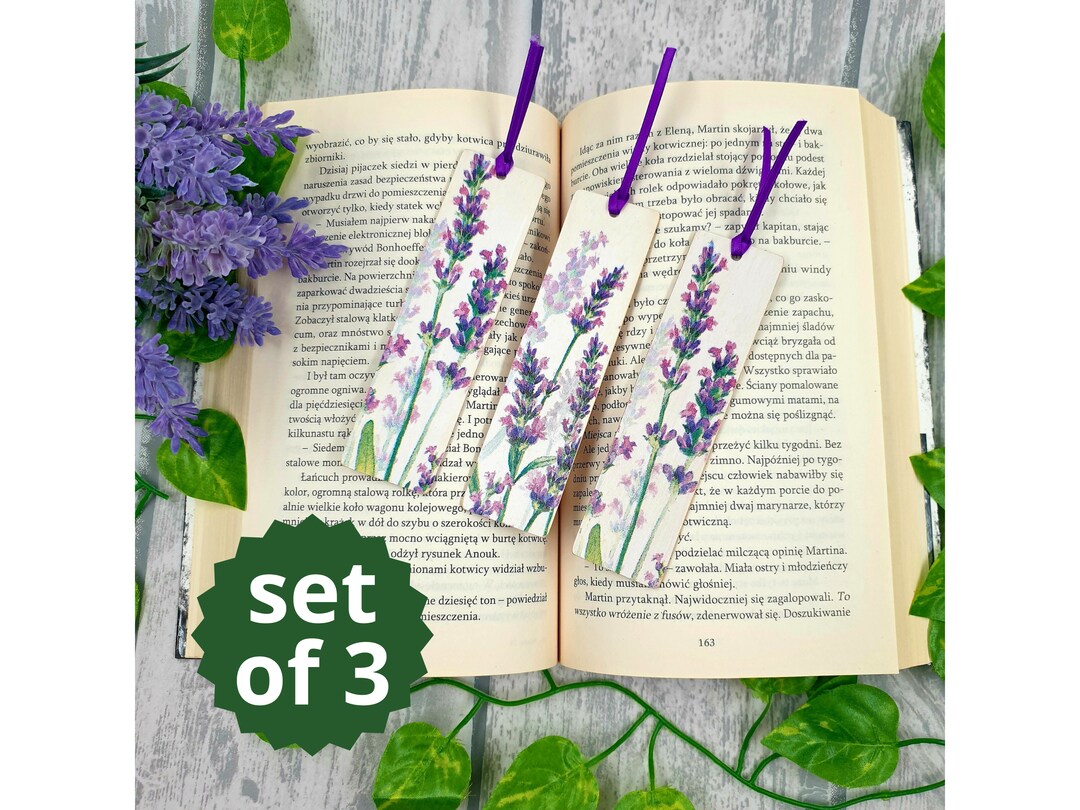 Lavender Bookmarks Set, Wooden Lavender Bookmark, Purple Flowers ...