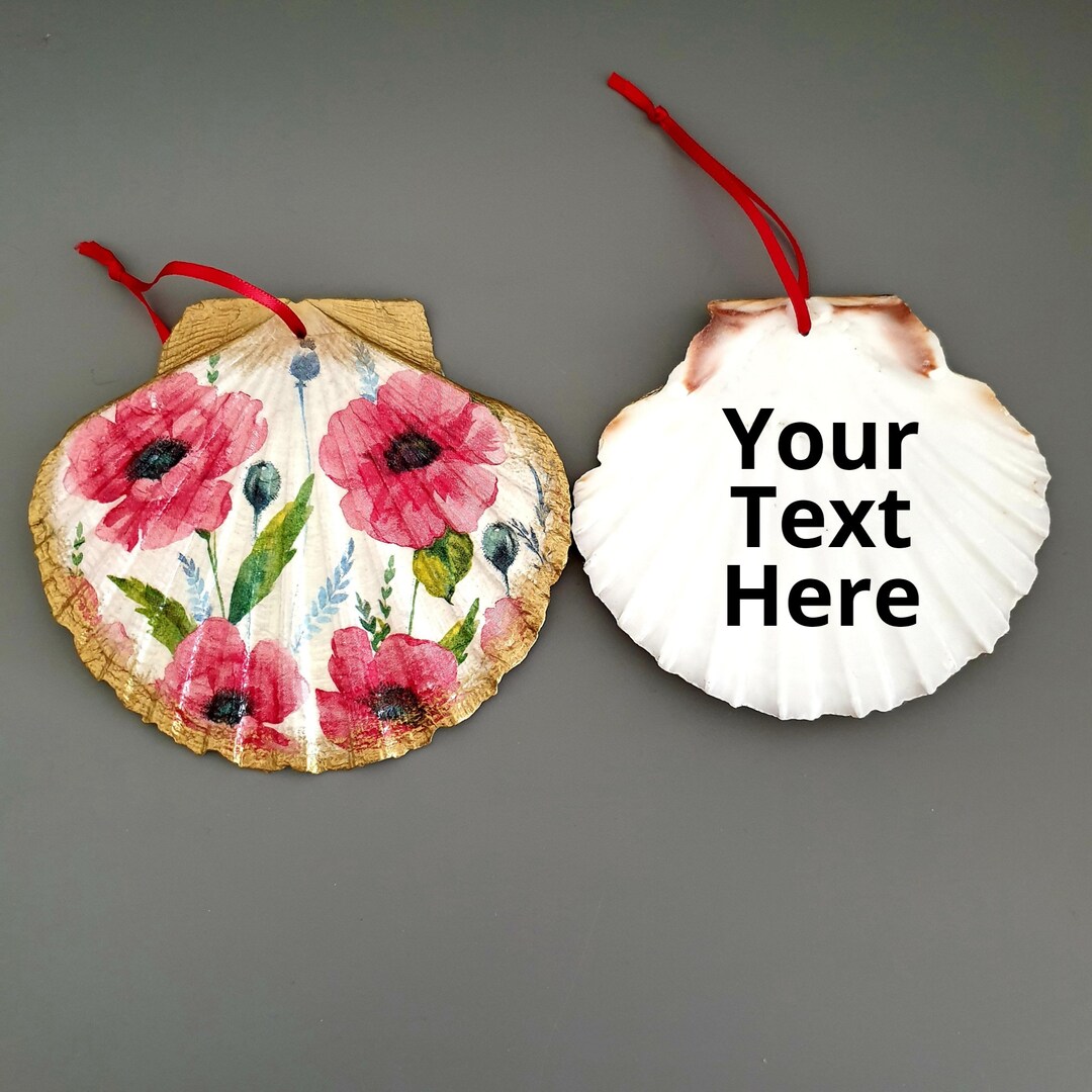 Personalised Poppy Hanging Shell Ornament, Floral Scallop Shell With ...