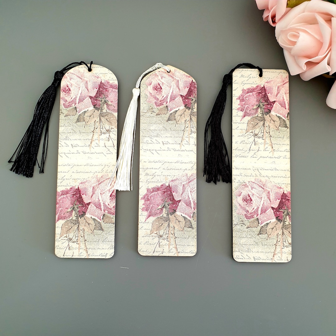 Vintage Roses Bookmark Wooden Shabby Chic Bookmark With Pink - Etsy UK