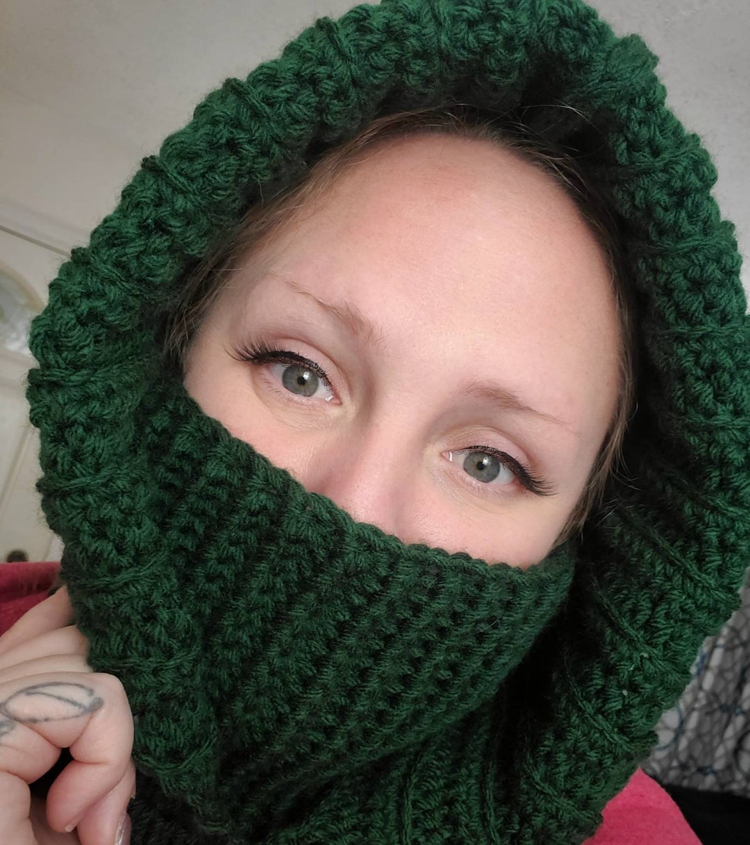 Crochet Hooded Cowl/mask Combo Cold Weather Face Protector Scarf Cowl ...