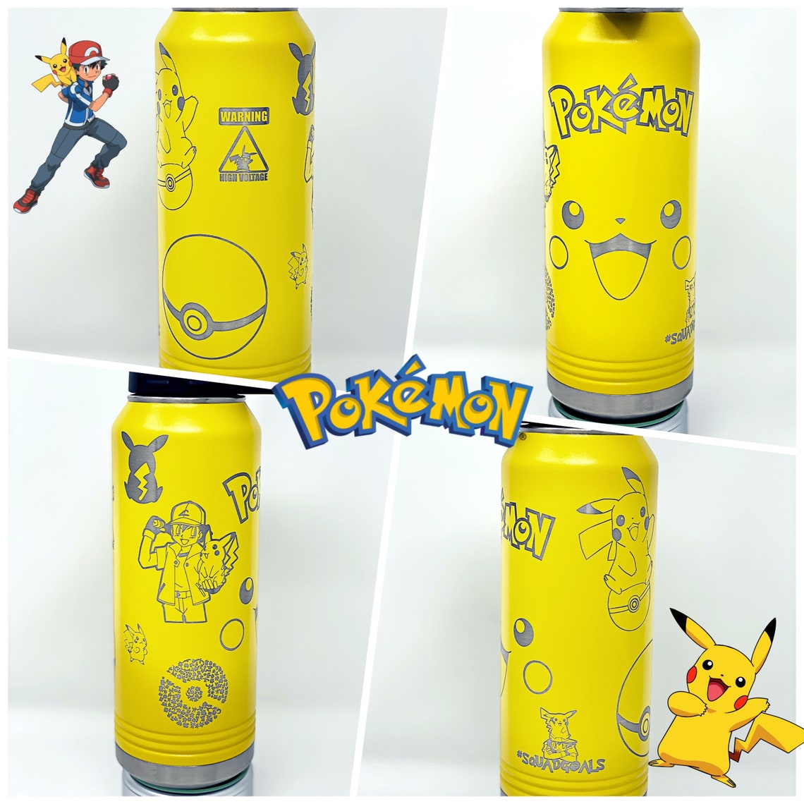 Pokémon, Pikachu 20 Oz. 32 Oz. or 40 Oz. Custom Water Bottle ...