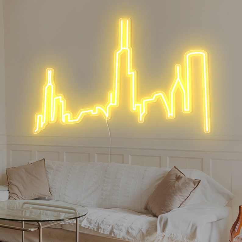 Chicago City Skyline Neon Sign Custom City Skyline Neon Sign - Etsy