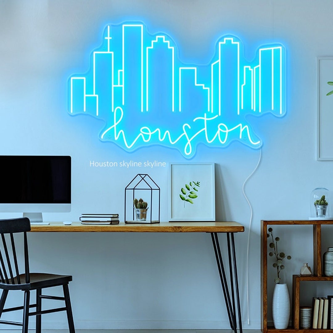 Houston Skyline Neon Sign | Custom LED Neon Texas Cityscape | Home and ...