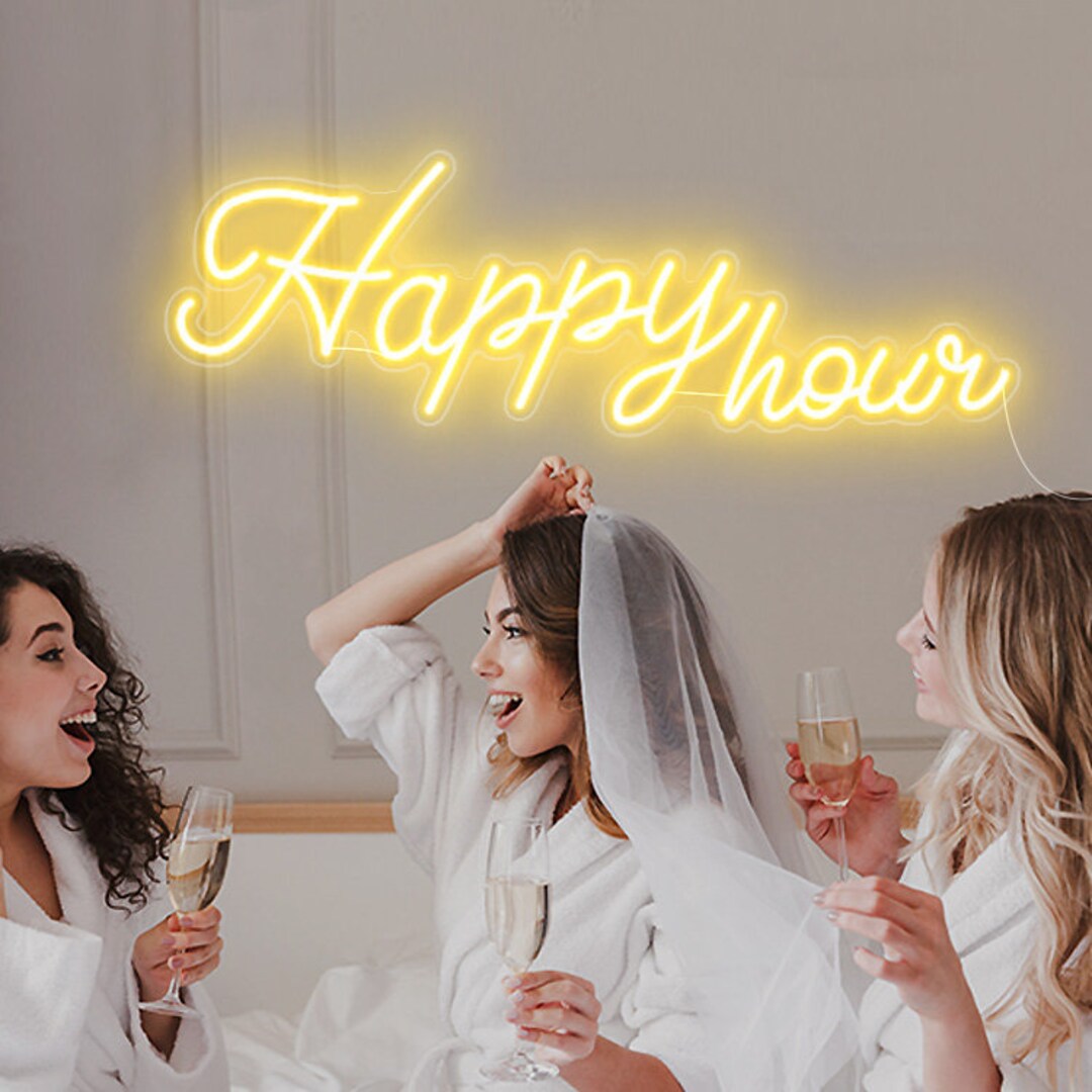 Happy Hour Neon Sign | Custom LED Neon Party and Event Decor | Bar and ...