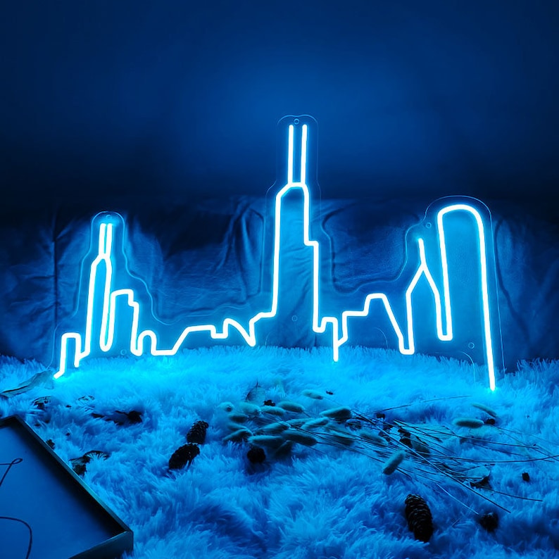 Chicago City Skyline Neon Sign | Custom Cityscape LED Neon | Neon Home ...