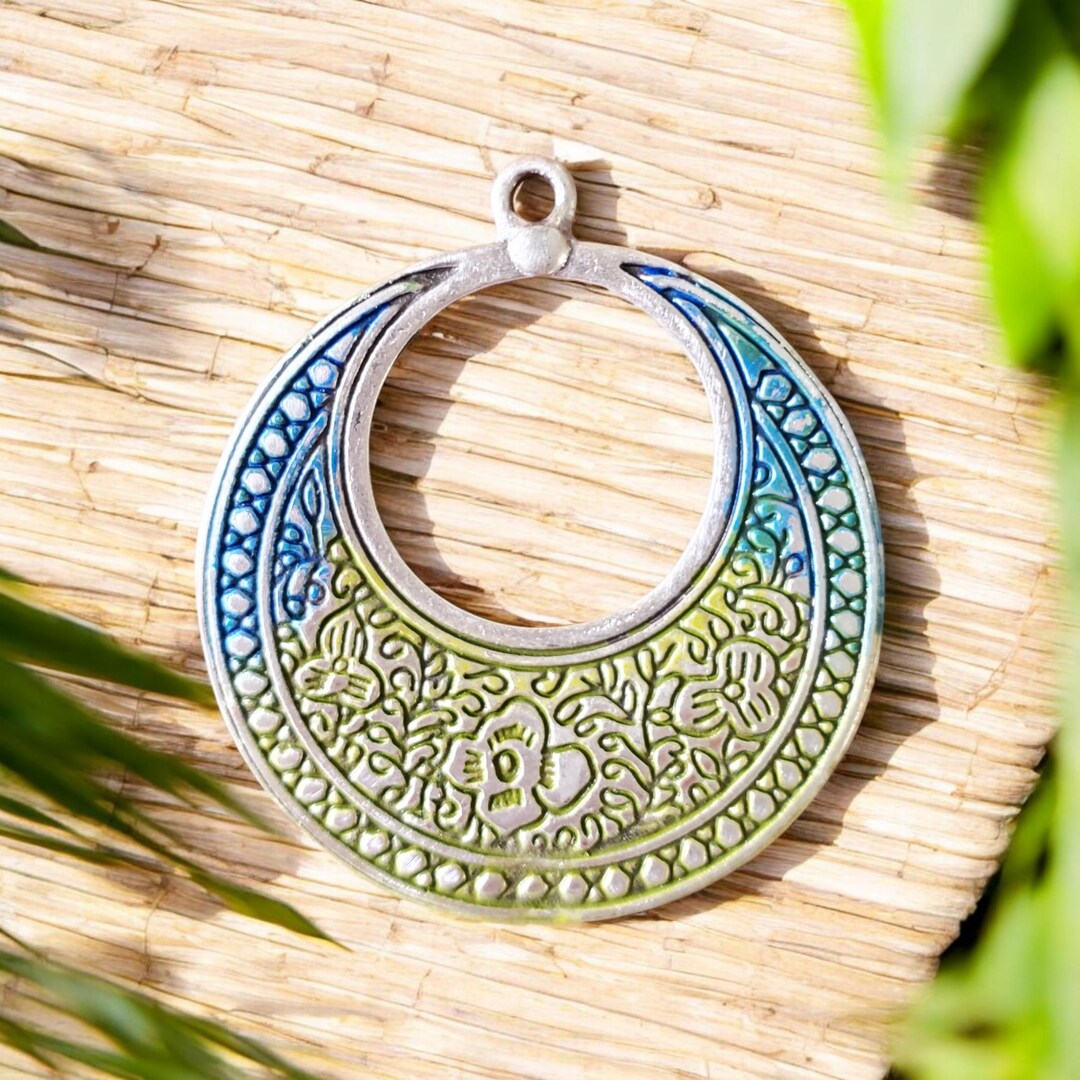 Hand Painted Metal Focal Jewelry Making Supply Metal Pendant Metal ...