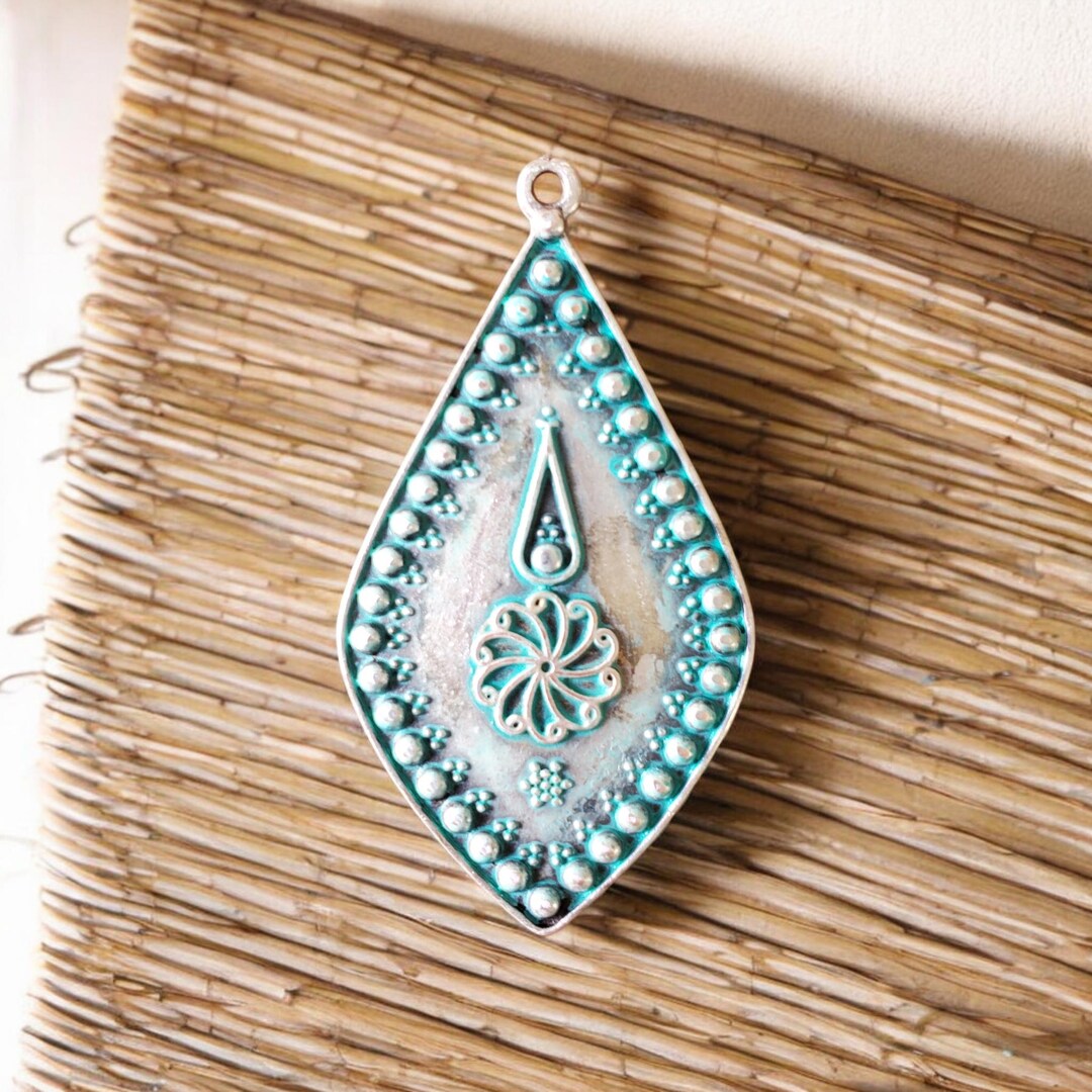 Hand Painted Metal Focal Jewelry Making Supply Metal Pendant Metal ...
