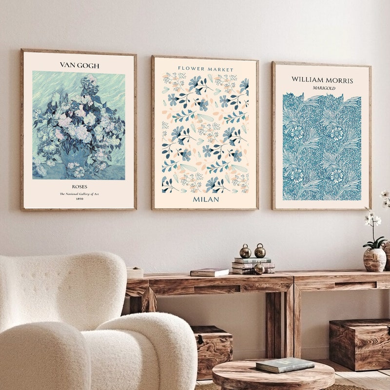 Blue Wall Prints Set of 3 - Etsy