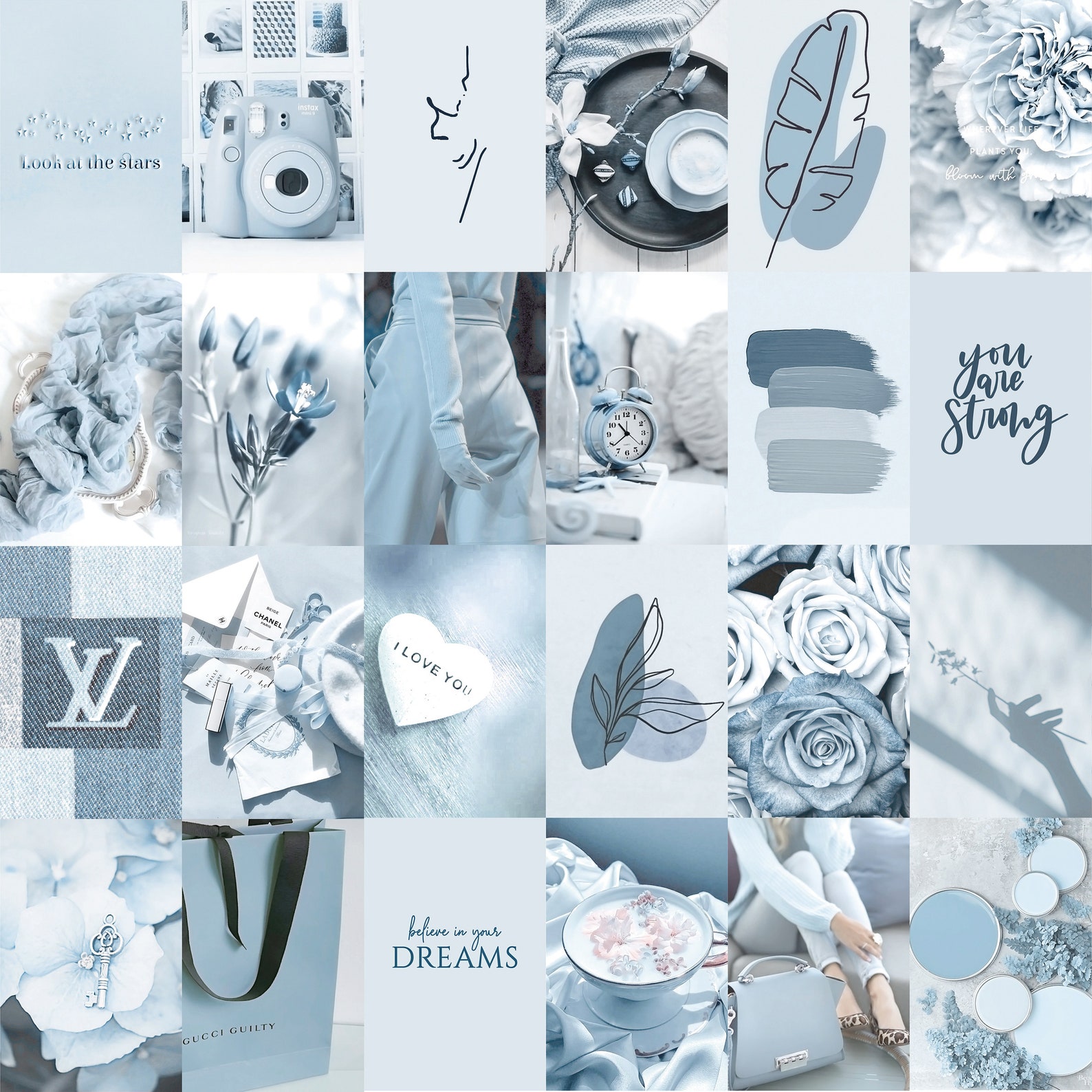 100pcs Soft Blue Wall Collage Kit Aesthetic 1 Trendy Girly Etsy