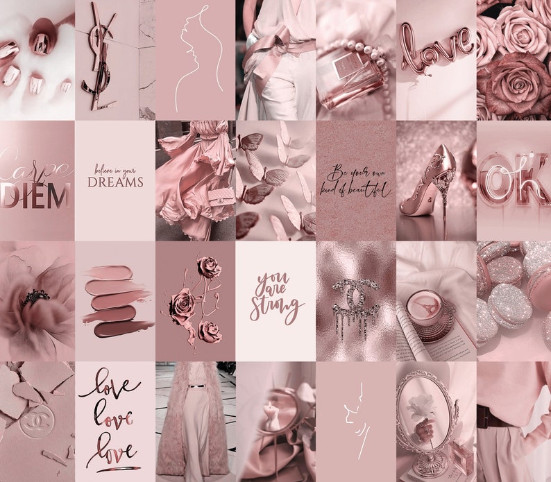 Rose Gold Pink Wall Collage Kit Aesthetic 1 Dusty Pink Blush Etsy Uk