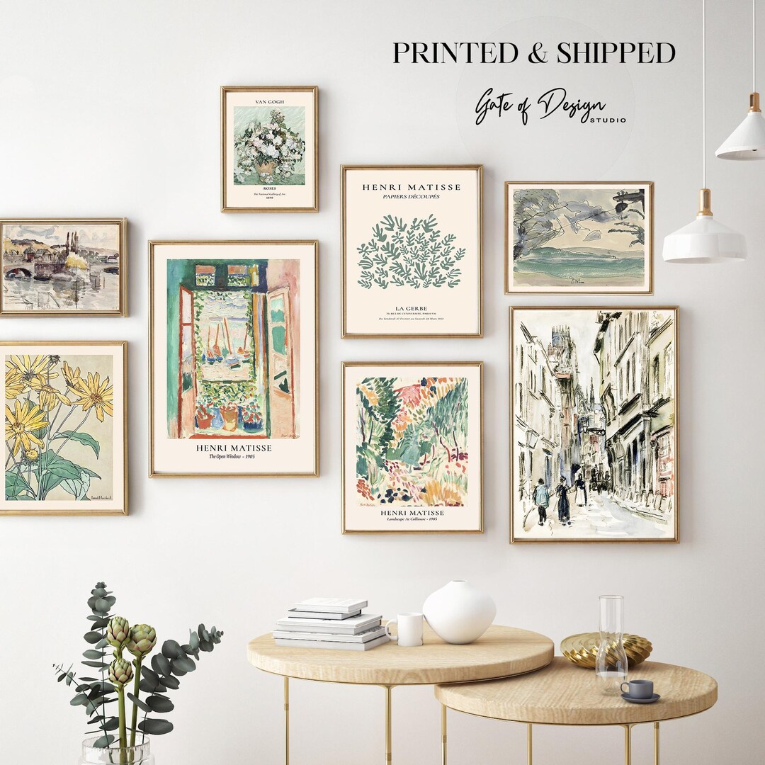 Printed Gallery Wall Set Prints Sage Green Mustard Yellow European Fine ...